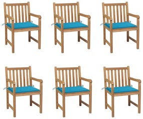 Zahradní židle 6 ks modré podušky masivní teak,  3073035