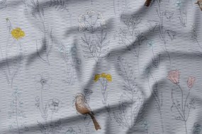 Krepové povlečení Ptáčci v kvítí - světle modré Velikost: 140 x 200 + 70 x 90