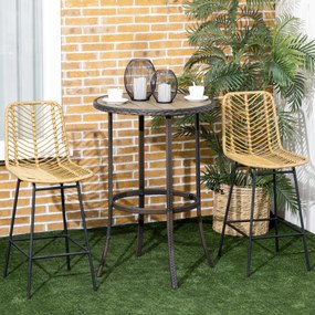 Barová židle HOMCOM, sada 2 kusů s opěradlem, barová židle v ratanovém vzhledu, kuchyňská židle v boho designu, robustní ocelové stoličky, žlutá | Ao…