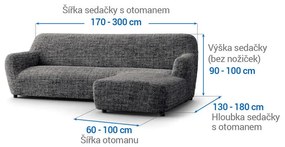 Bielastické potahy VITTORIA šedá sedačka s otomanem vpravo (š. 170 - 300 cm)