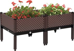 Outsunny Sada 2 Zvednutých Čtvercových Květináčů pro Exteriér – Kombinovatelné Květináče pro Zahradu a Terasu 50x50x46,5 cm Hnědé | Aosom