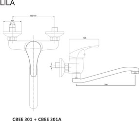 Mereo Mereo, Dřezová nástěnná baterie, Lila, s ramínkem plochým vyhnutým 180 mm, chrom, MER-CBEE301A05
