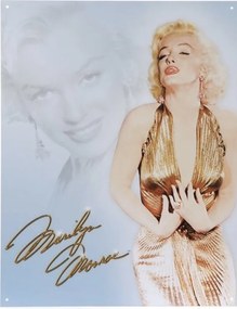 Plechová cedule Marilyn Monroe podpis gold