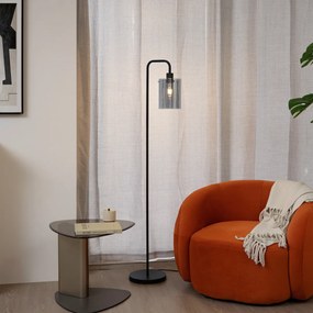 Designová stojací lampa černá s kouřovým sklem - Domo