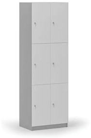 Dřevěná šatní skříňka s úložnými boxy, 6 boxů, cylindrický zámek, šedá/bílá