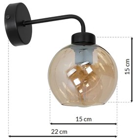 Nástěnné svítidlo Sofia, 1x jantarové skleněné stínítko, b