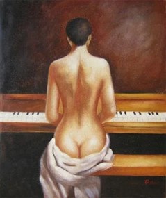 žena ze zadu hrající na piano - 90 x 60 cm