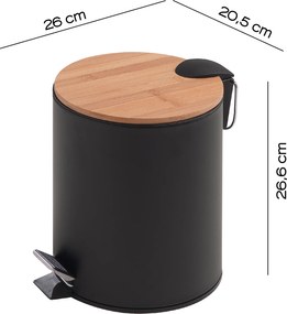 Gedy Gedy, KENTA odpadkový koš 5l, Soft Close, černá mat/bambus, 1409