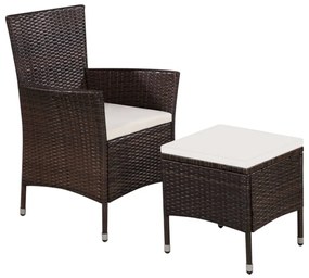 vidaXL Zahradní židle a stolička s poduškami polyratan hnědé