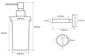 SAPHO XB100 X-Round black dávkovač mýdla, mléčné sklo/černá, 230 ml