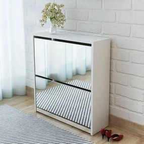 Botník dvoupatrový zrcadlo bílý 63 x 17 x 67 cm 243046