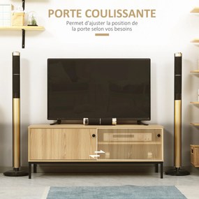 HOMCOM TV Stojan - Max. 50 Palců - 3 Úložné Prostory - 2 Otvory pro Kabely s Posuvnými Dveřmi - rozměry 120L x 39.5W x 46H cm