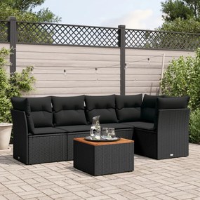 6dílná zahradní sedací souprava s poduškami černá polyratan 3223626