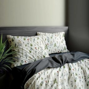 Ervi Bavlněné Saténové povlečení DELUXE - Luční herbář/šedé