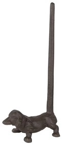 Hnědý litinový stojan na kuchyňské utěrky s jezevčíkem - 14*8*30 cm