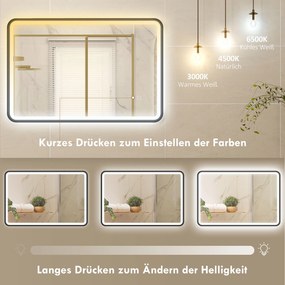 HOMCOM 90 x 60 cm LED koupelnové zrcadlo, světla, 3 barvy, stmívatelné, paměťová funkce, horizontálně a vertikálně, černé