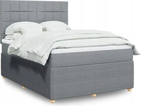 Box Spring Postel S Matrací Textil Světle Šedá Blok se čtverci 160 x 200