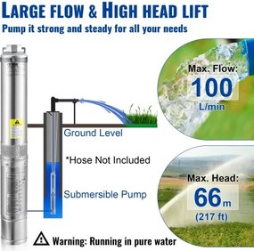 Ponorné čerpadlo do hlubokých studní, 750 W 230 V/50 Hz, 100 l/min 66 m