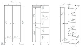 Dvoudveřová šatní skříň 80 cm do dětského pokoje OLIVIA - béžová / šedá