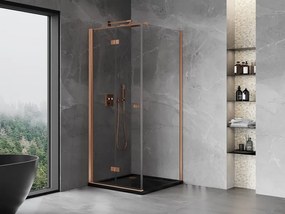 Mexen Mist-F T, 1-křídlý ​​skládací sprchový kout levý 90 x 90 cm, čiré sklo, měděný matný profil, 8A6T-090-090-65-00-L