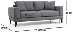 Hanah Home Dvoumístná pohovka NORDIC šedá 180 cm 560ARE1504