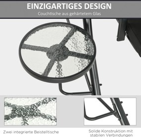 Hollywoodská houpačka, houpací lavice, 3místná zahradní houpačka s nastavitelnou stříškou, 278 x 135 x 177 cm, černá barva