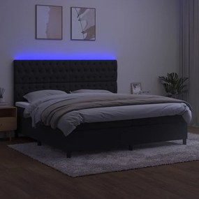 Box spring postel s matrací a LED černá 200x200 cm samet 3136325