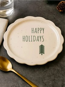 Sinsay - Vánoční keramický talíř s nápisem Happy Holidays - bílá