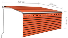 vidaXL Marketos Ručně zatahovací markýza s roletou a LED 3,5x2,5m oranžovohnědá