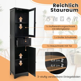 Costway Koupelnová skříňka s 2 dvířky a 1 zásuvkou Volně stojící vysoká, černý