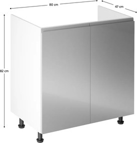 Dřezová skříňka, bílá / šedá extra vysoký lesk, AURORA D80Z