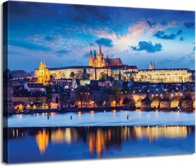 Obraz 100x75 Praha Karlův most, Pražský hrad, noční odraz Vltavy