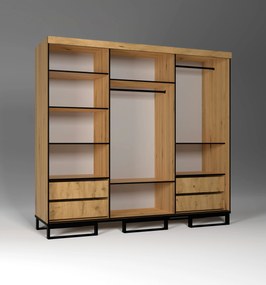 ARK Šatní skříň OSKAR, Dub Votan/Černá 250 cm