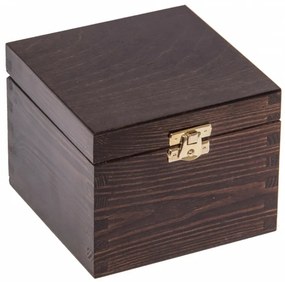 Dřevěná krabička se sponou - Tmavě hnědá 14x14x11 cm