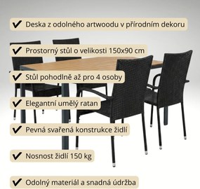 Vikio Zahradní ratanový set 150x90 pro 4 osoby DT255-P přirodní