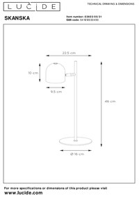 Lucide 03603/05/31 stolní LED lampa Skanska bílá, 5W, 3000K, 46cm