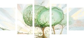 5-dílný obraz stromy na pastelovém poli Varianta: 100x50