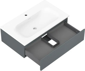 Mexen Rivel, koupelnová skříňka 80 cm s umyvadlem Vela, 1 zásuvka, drážkovaná, grafitová matná/bílá matná, 91A20-08023-1-BF66-W23M01