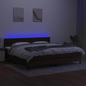 Box spring postel s matrací a LED tmavě hnědá 200x200 cm textil 3133504