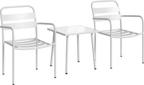 Bistro set 3dílná sada kovového zahradního nábytku se 2 zahradními židlemi, skleněný stůl, lamelový design, odolný proti korozi