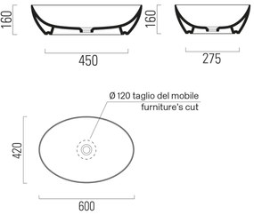 Sapho PURA keramické umyvadlo na desku 60x42 cm, cenere mat, 884217