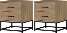 HOMCOM Sada 2 nočních stolků se 2 zásuvkami, noční stolek v industriálním stylu do ložnice a obývacího pokoje, rozměry 40 x 39,5 x 48 cm, přírodní dře