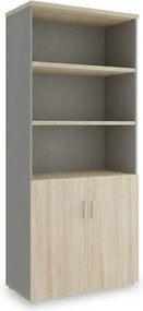 Vysoká skříň SimpleOffice 80 x 40 x 180 cm, dub světlý / šedá