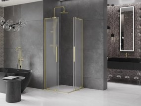 Mexen Velar L Duo, sprchový kout s posuvnými dveřmi 100 x 100 cm, 8mm sklo námraza, zlatá matná, 871-100-100-02-33-55