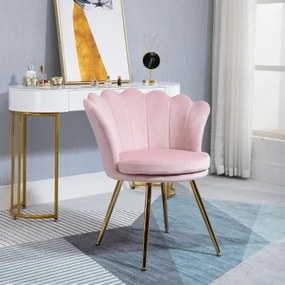 HOMCOM Křeslo do Obývacího Pokoj s Designem ve Tvaru Lotusu, Polstrované Křeslo s Kovovými Nohami, Sametový Vzhled, Jednoduché Křeslo do Ložnice, Růž…