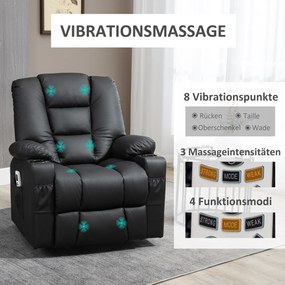 Masážní křeslo HOMCOM, polohovací křeslo se stojanem, TV křeslo s USB připojením, s funkcí polohování, kolečka, dálkové ovládání, do 150 kg, černé | …