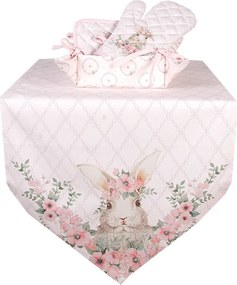 Růžový bavlněný běhoun s králíčkem Floral Easter Bunny - 50*160 cm