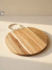 Sinsay - Kulaté dřevěné prkénko na krájení se zlatou rukojetí - hnědá