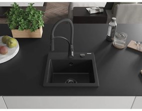 Mexen Milo, 1-komorový granitový dřez 435x410x171 mm a dřezová baterie Aster, černá, 6505-77-73450-70-B