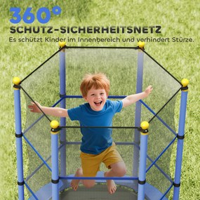 HOMCOM Dětský Trampolína Ø140 cm, Trampolína s Ochrannou Síťkou, Krytem Okrajů, Zahradní Trampolína pro Děti 3-10 Let, Do 50 kg, Modrá